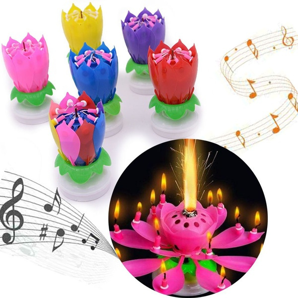 Rotating Happy Birthday Party Candle Singing Double Layer Musical Lotus ...