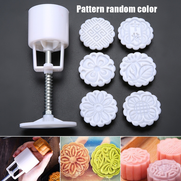 Round Mooncake Mould Flower Leaf Mooncake Decor Baking Tools With 6 ...