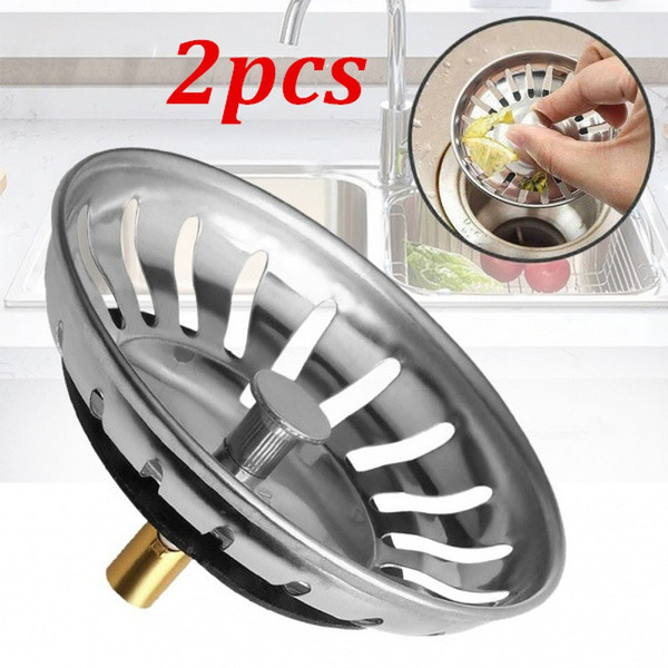 2x Stainless Steel Drainer Drain Plug Filter Sink Strainer Basket Waste ...