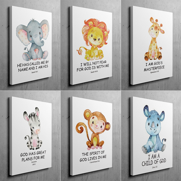 6 Panels Animals with Bible Verse Poster Modern Design Wall Paintings ...