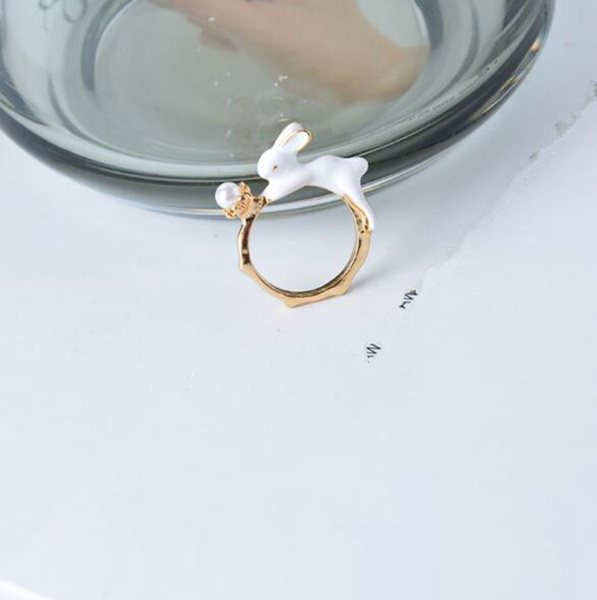 Super Cute Fairy White Rabbit Ring Three Dimensional Enamel Glaze ...