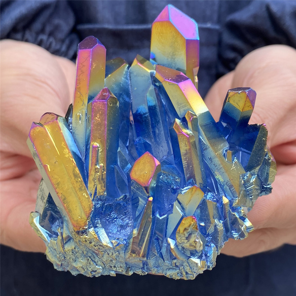 Top! Rainbow Titanium Cluster Natural Quartz Crystal Electroplate ...