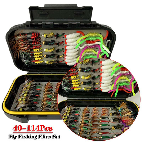40-114Pcs Kit Assorted Trout Fly Fishing Flies /Waterproof Fly Box ...