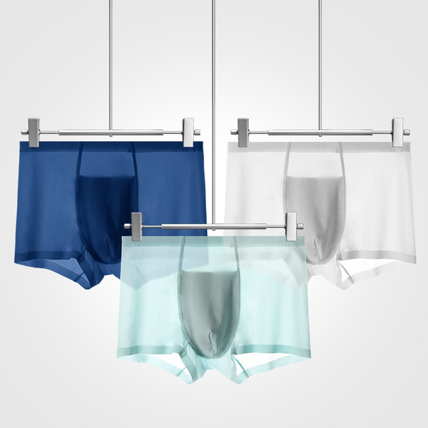 Sexy Men's Briefs Underwear Boxer Thin Cool Translucent Silk Men Boxer ...