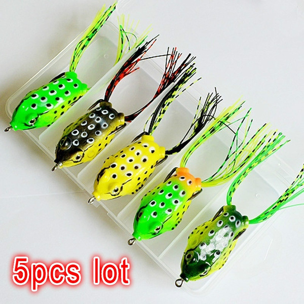 5Pcs New Style Soft Toad Frogs Bass Fishing Lure Hollow Body Topwater ...