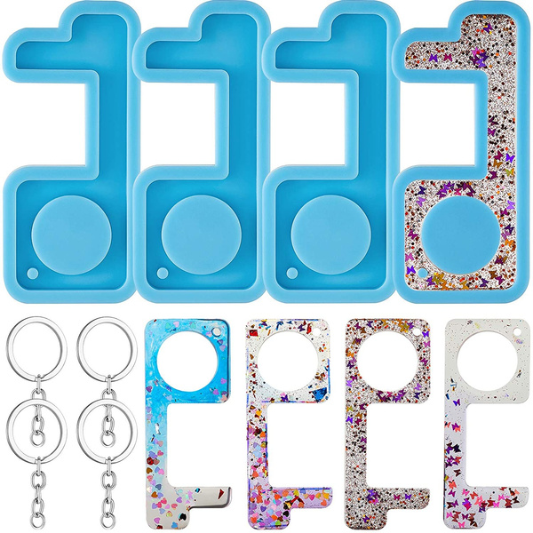 4 Pieces No Touch Keychain Resin Mold Door Opener Silicone Mold Epoxy ...
