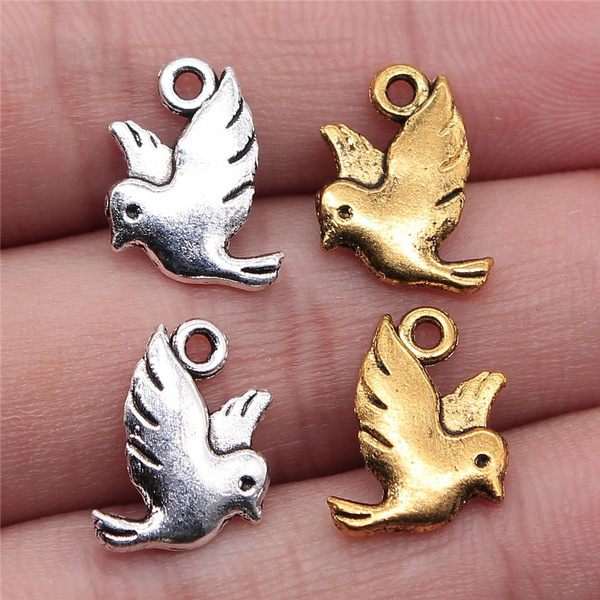 20pcs 15x11mm 2 Colors Antique Silver Color Antique Gold Bird Charms ...