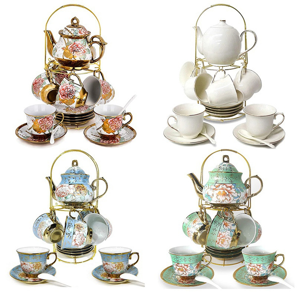 20 Pcs European Titanium Gold Tea Set,Printing Vintage Ceramic Tea Set ...