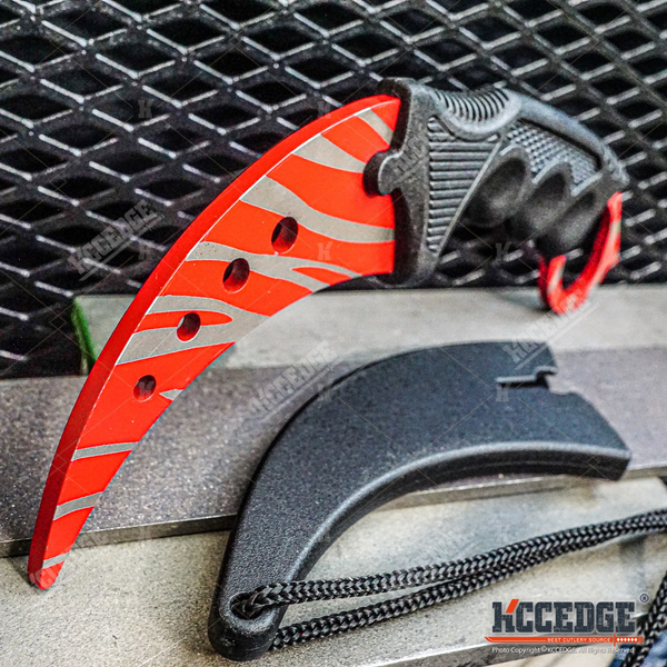 7.5" Red Fixed Blade Knife STEEL BLADE Karambit Trainer Dull Safety ...