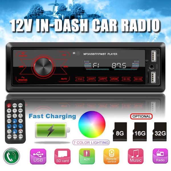 Podofo 12V 1din In-Dash Car Radio Bluetooth Autoradio Car stereo Car ...