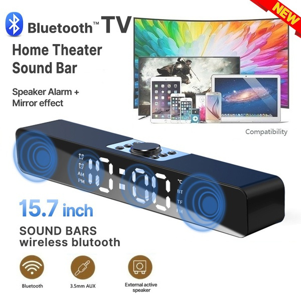 LED TV Sound Bar Alarm Clock AUX USB Wired Wireless Bluetooth Speakers ...