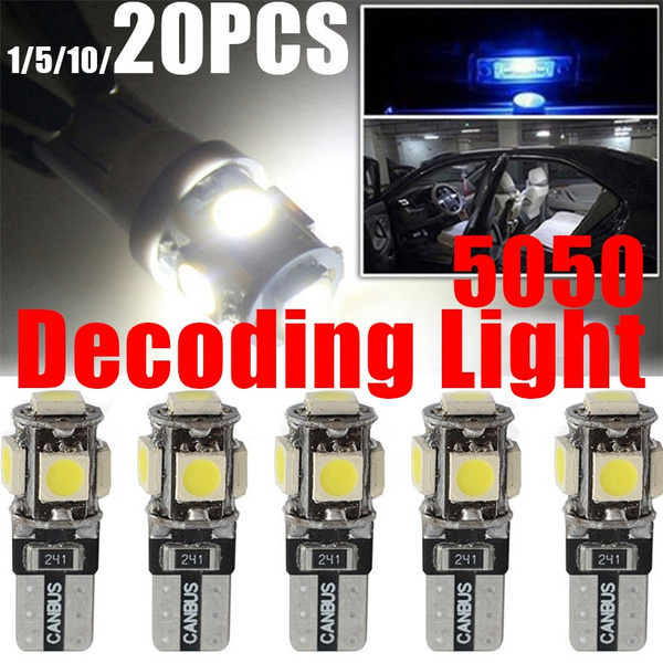 20pcs Canbus White Blue Red Yellow Green T10 5smd 5050 Led Car Light ...