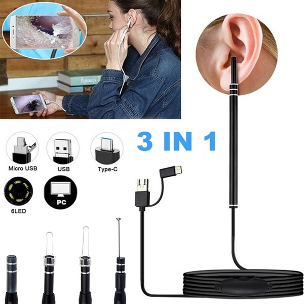 3 In 1 Ear Cleaner Endoscope Camera with Adajustable 6 LED Light 5.5mm ...
