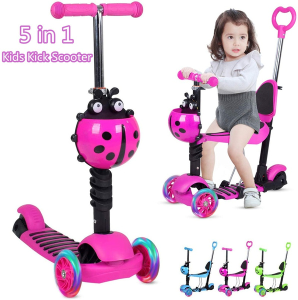 5 in 1 Kids Kick Scooter, 3 Wheels Baby Kick Scooter with Adjustable ...