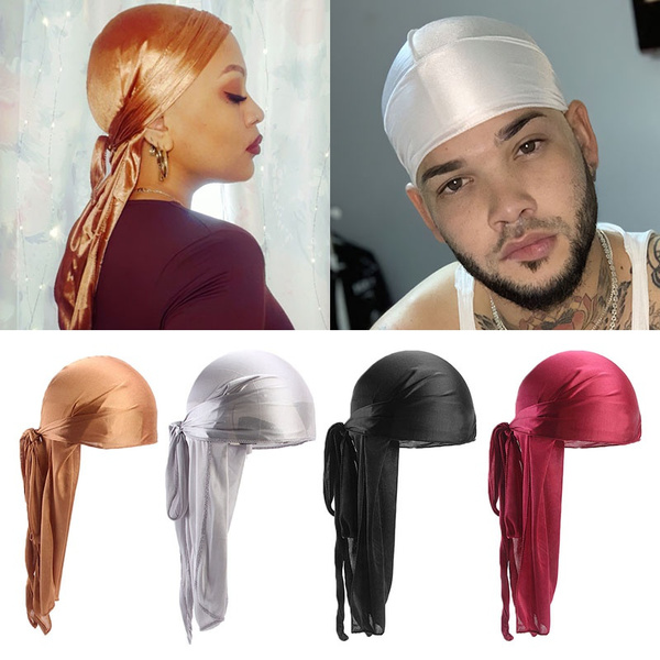 Unisex Fashion Long Silk Satin Breathable Turban Hat Wigs Silky Durag ...
