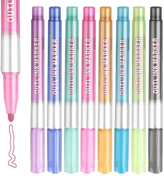 Self-outline Metallic Markers, Outline Marker Double Line Pen Journal ...