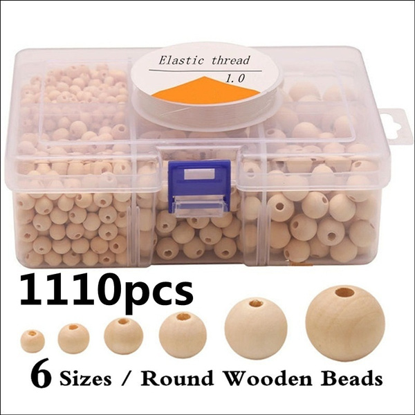 1110Pcs Wooden Beads Set Natural Round Wood Beads Wood Loose Beads with ...