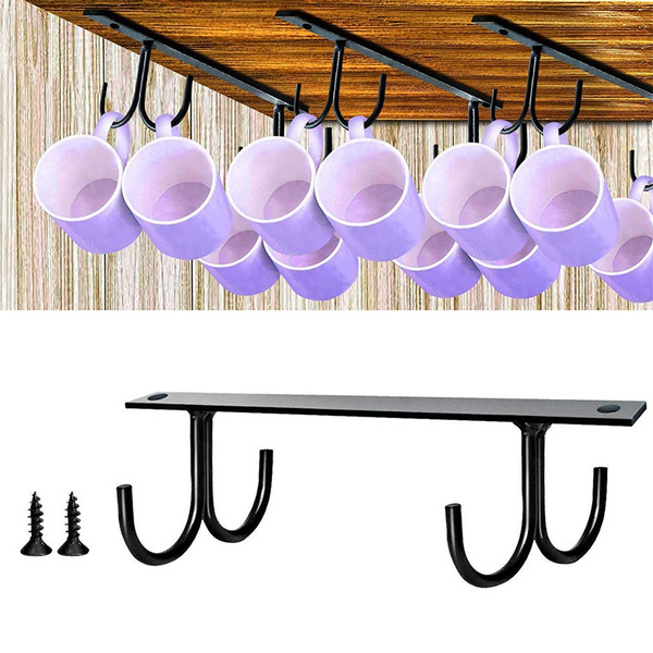 Kitchen Cup Holder Mug Rack Under Cabinet 4 Hooks Under Shelf Display ...