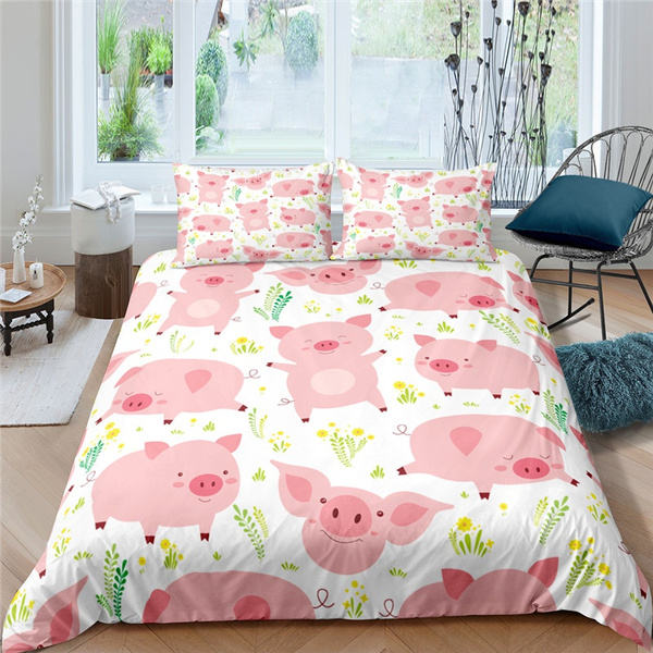 Cute Pigs Print 2/3Pcs Bedding Sets Cartoon Pigs Duvet Cover and Pillow ...