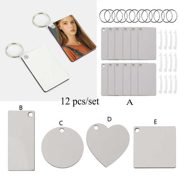 12Pc DIY Sublimation Wooden Hard Board Key Rings Double Printable White ...