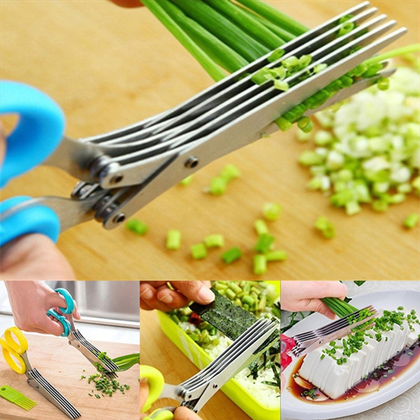 Multi-functional Stainless Steel Kitchen Knives Multi-Layers Scissors Sushi Shredded Scallion ...