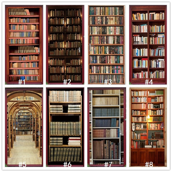 New Arrivals Retro Library Bookshelf Door Sticker Vinyl Waterproof ...