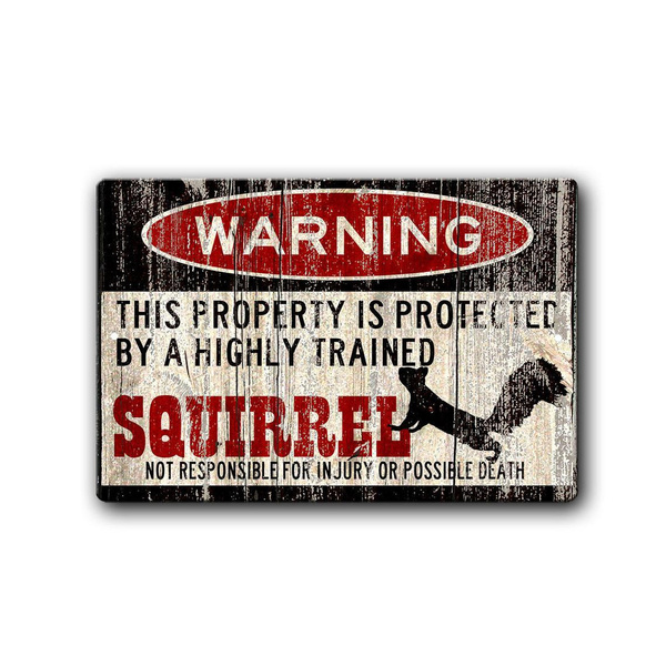 Squirrel Sign,Funny Metal Signs,Protected By Squirrel,Squirrel Warning ...