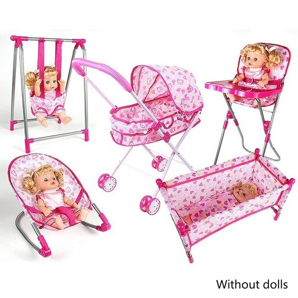 Doll Baby Toddler Bed Crib Playset Children stroller toy dining chair ...