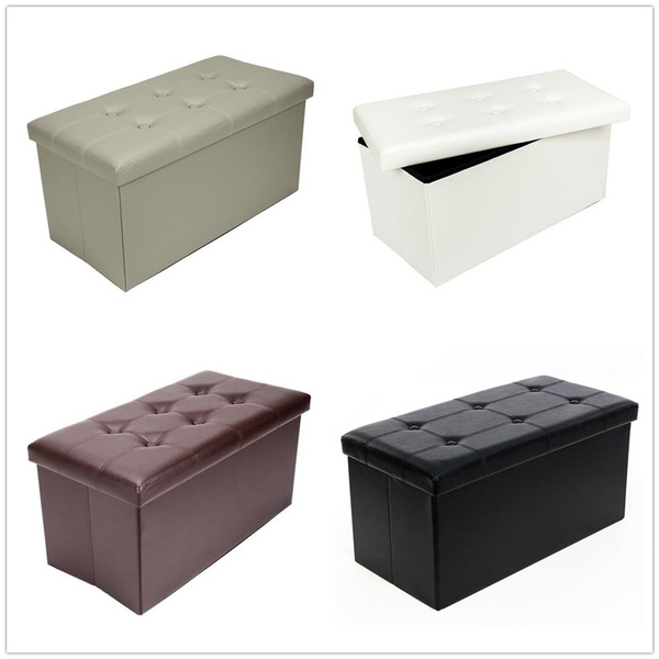 Leather Ottoman Double Large Folding Storage Pouffe Box Seat Stool Toy ...