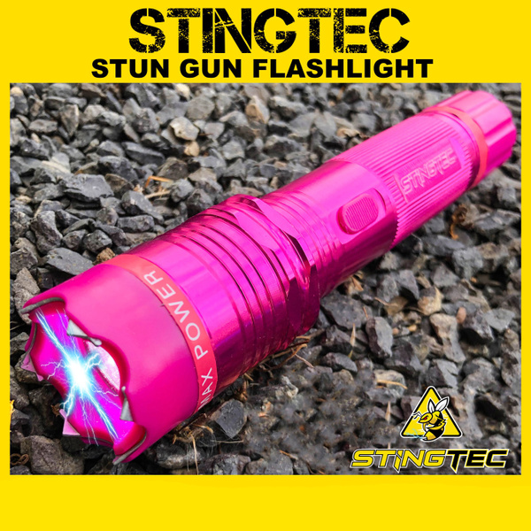 STINGTEC PINK METAL Stun Gun MAX POWER Rechargeable LED Flashlight w ...