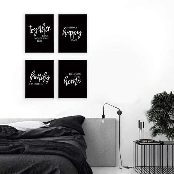 4 Panel Family Together Home Happy Inspired Quote Canvas Posters Wall ...