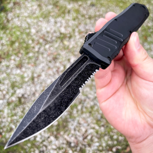 Double Action Tactical Knife Auto Switch Straight Out Spring Assisted ...