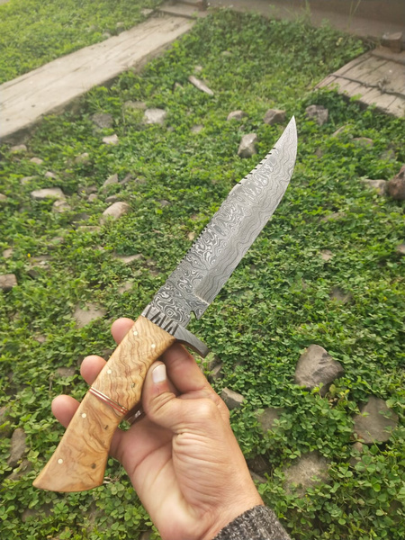 Handmade Damascus Kabar Bowie Knife - Hunting Knife - Bushcraft Knife ...