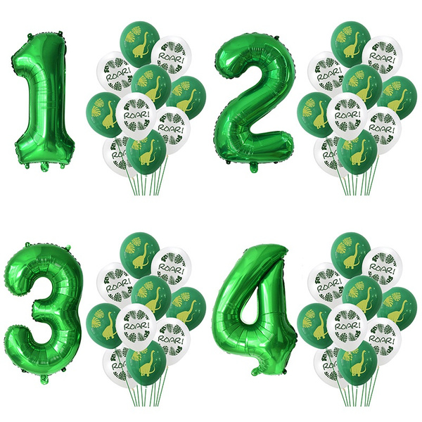 11Pcs Green Foil Number Balloons Dinosaur Latex Balloon Kids Jungle ...