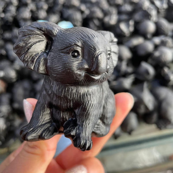 Natural obsidian cute sloth, craftsman carved obsidian cartoon ...