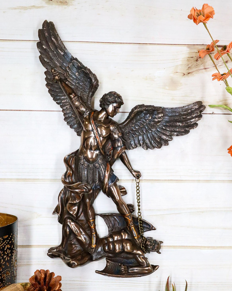 Archangel Saint Michael Slaying Chained Lucifer Satan 15"H Wall Plaque ...
