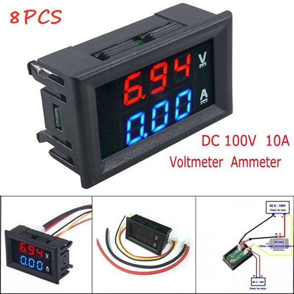 100V 10A Voltmeter Ammeter Blue + Red LED Amp Dual Digital Volt Meter ...