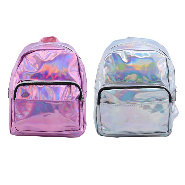 Hot Women Girl Laser Hologram Holographic Backpack Rucksack PU Leather ...
