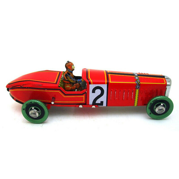 Vintage Wind Up Tin Toy Racing Race Car Racer Driver Clockwork ...