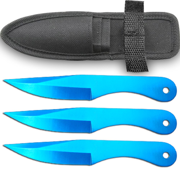 Throwing Knives Set with 3 Knives 5 Inches Hunting Knives Blue Titanium ...
