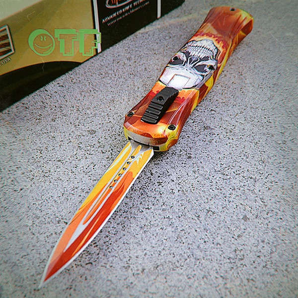 Otf skull automatic knife outdoor quick open switchblade camping ...