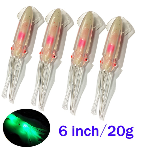 6pcs 6" Squid Jigs Octopus Lures Glow In Dark Luminous Bulb 0.705oz ...