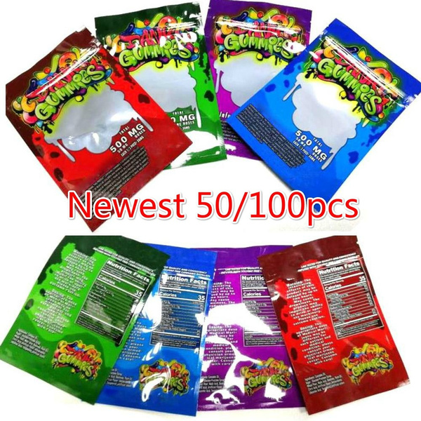 50X 100X Empty Dank Gummies Bag Packaging 500MG zipper Zip lock pouch ...