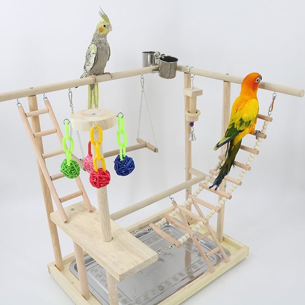 Parrot Playstand Bird Play Stand Cockatiel Playground Wood Perch Gym ...