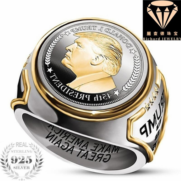 Exquisite 925 Sterling Silver Mens Fashion Ring Two Tone "Make America ...