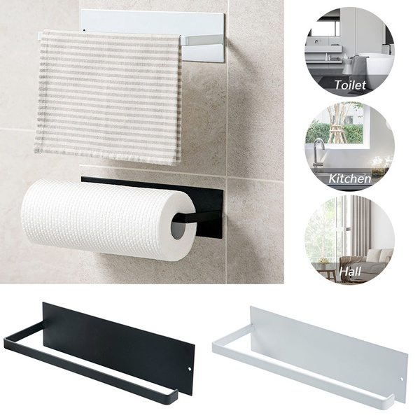 Kitchen Free Punch Self Adhesive Roll Paper Toilet Towel Holder Rack ...