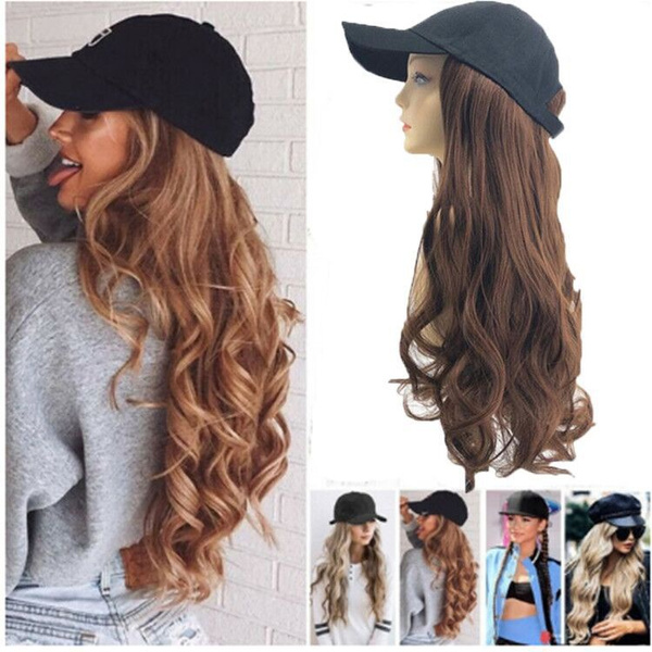 Stylish wig cap wig long curly hair big wave baseball hat wig all in ...