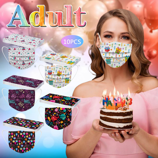 Adult's Happy Birthday Print Disposable Face Mask 3Ply Protection Ear ...