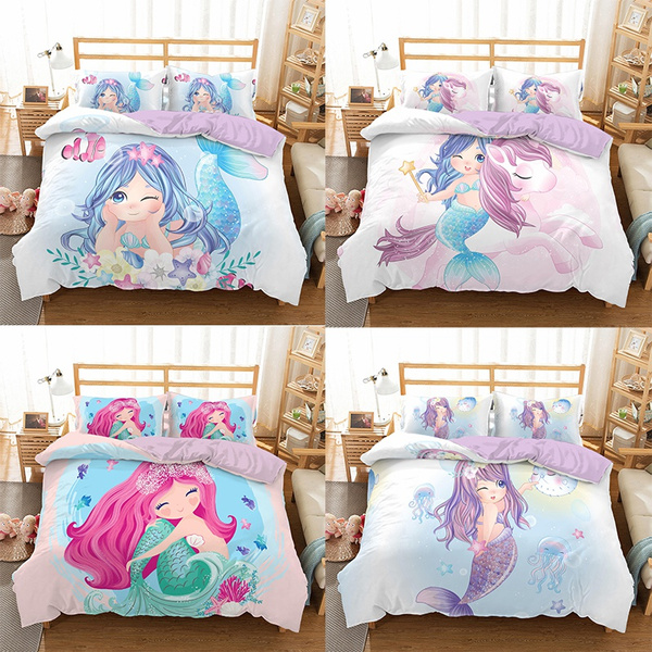 Cotton Mermaid Bedding Set Cute Mermaid Print Duvet Cover Bedclothes ...