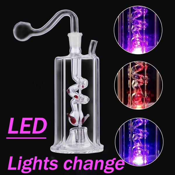 NEW LED Color Change Glowing Glassware Water Glass Bubbler Bottle with ...